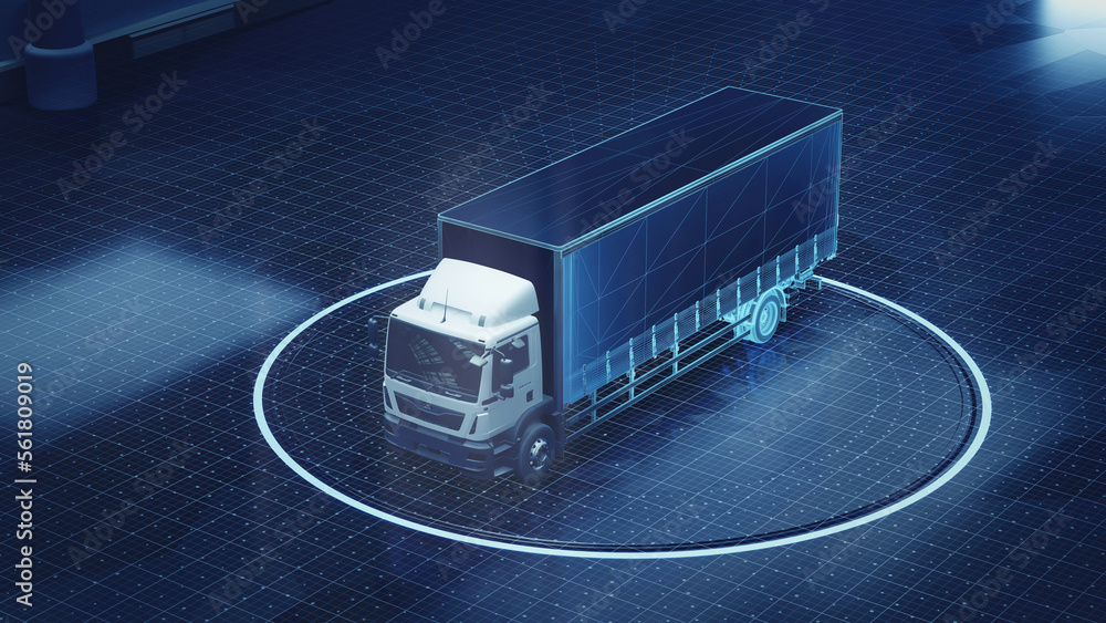 Concept truck hologram 3d rendering. Modern high-speed truck with ...