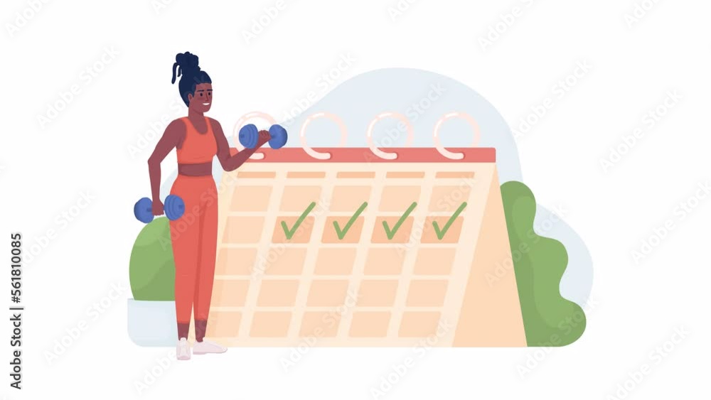 Animated workout schedule. Weight loss routine. Looped 2D cartoon flat ...