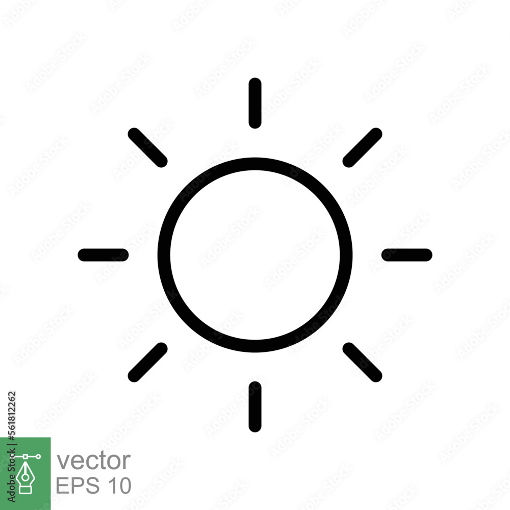 Sun icon. Simple outline style. Brightness symbol, intensity setting ...