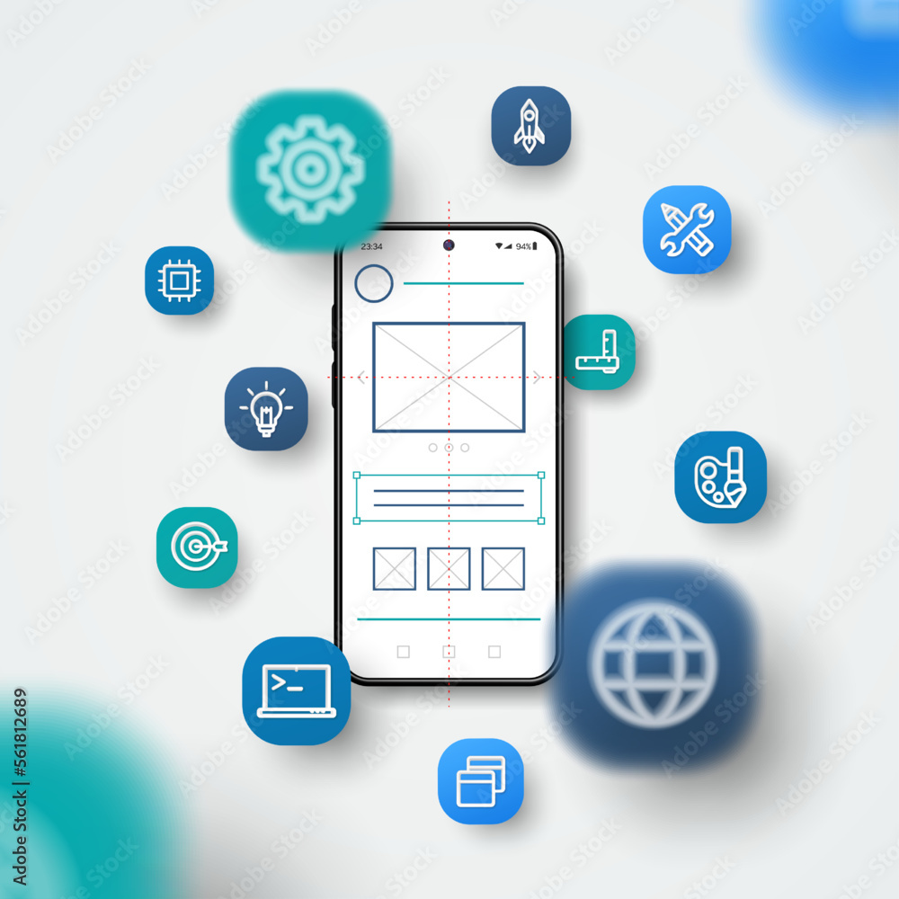 Mobile application development, UI, UX project concept. Realistic ...