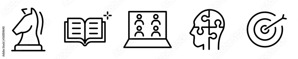 Conjunto de iconos de talleres de trabajo. Comunicación, destreza ...
