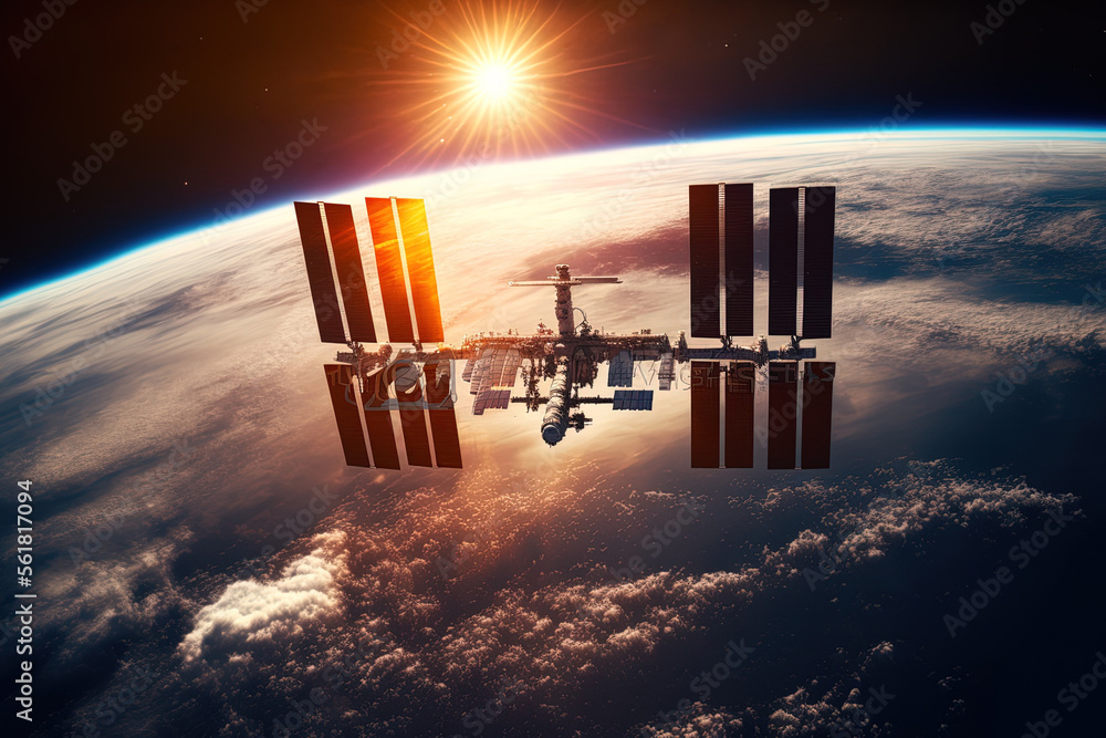 orbiting the planet Earth is an international space station. ISS. a ...