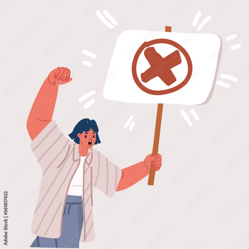 Vector illustration of woman with placards and banners protest on ...