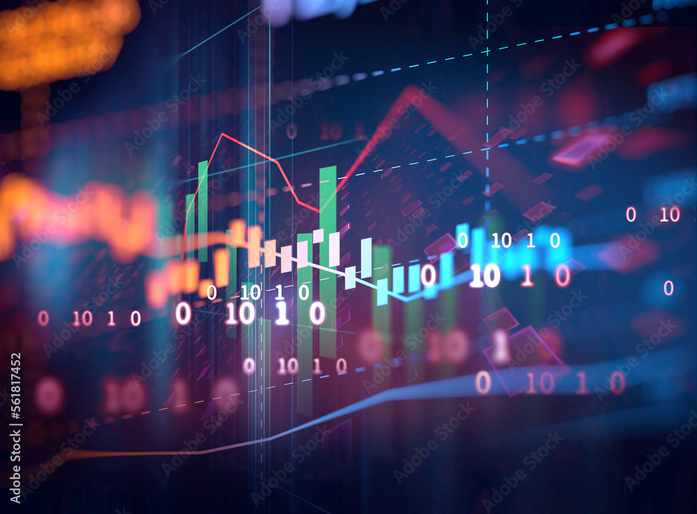 stock market investment graph with indicator and volume data. Stock ...