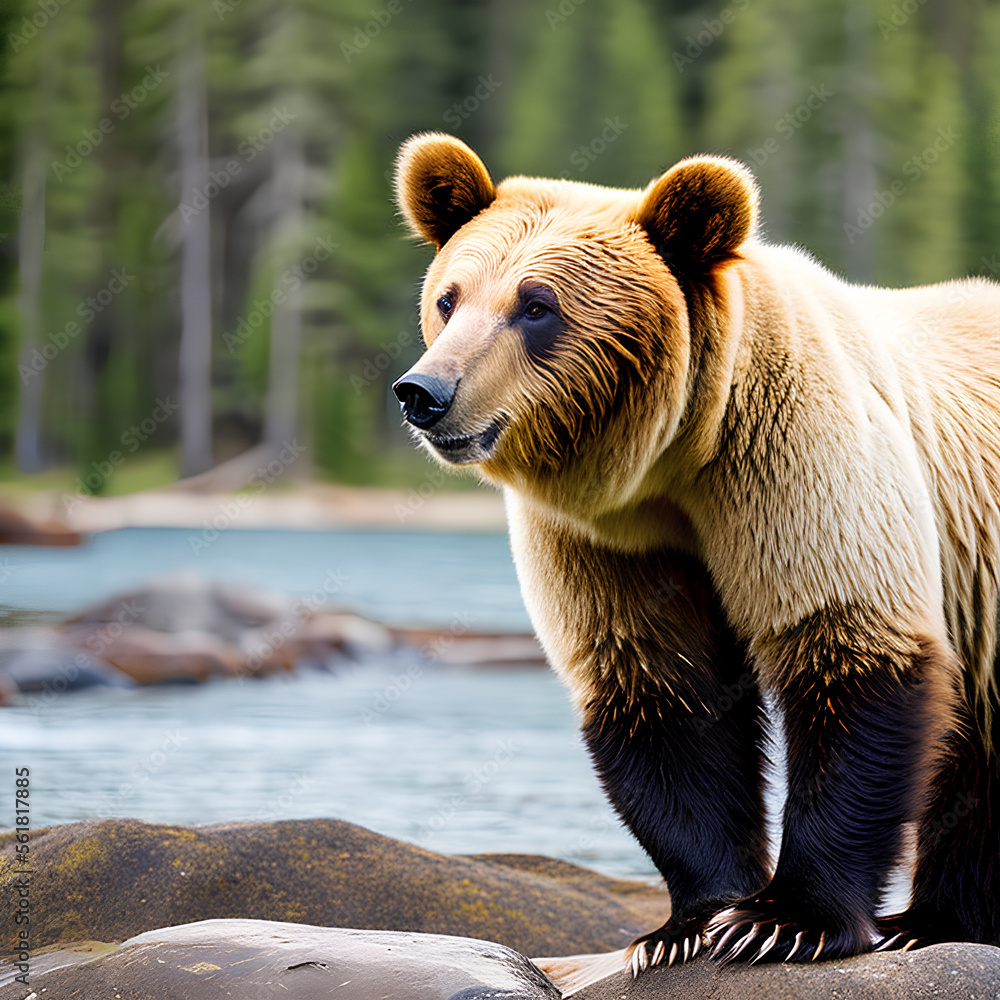 Beauty of a Bear in its Natural Habitat: River and Fur Details Stock ...