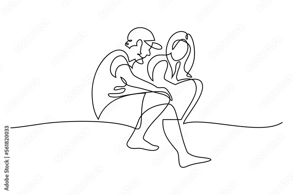 Man talking with a woman in continuous line art drawing style. Two ...