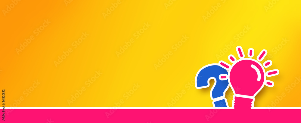 Glowing light bulb and Question mark. Color paper. yellow background ...