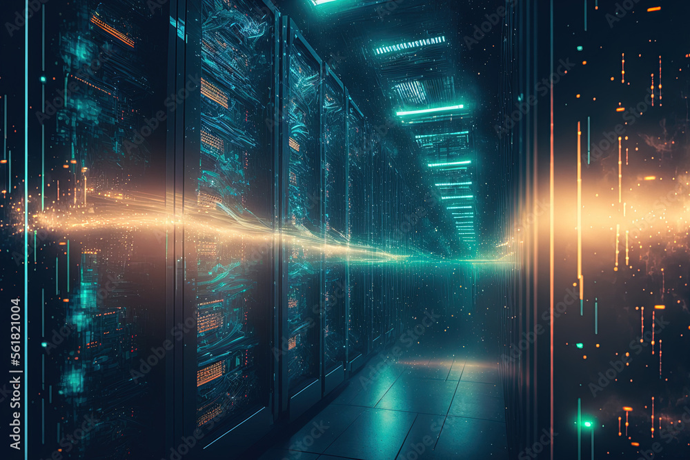 futuristic design, technological background on servers in data center ...