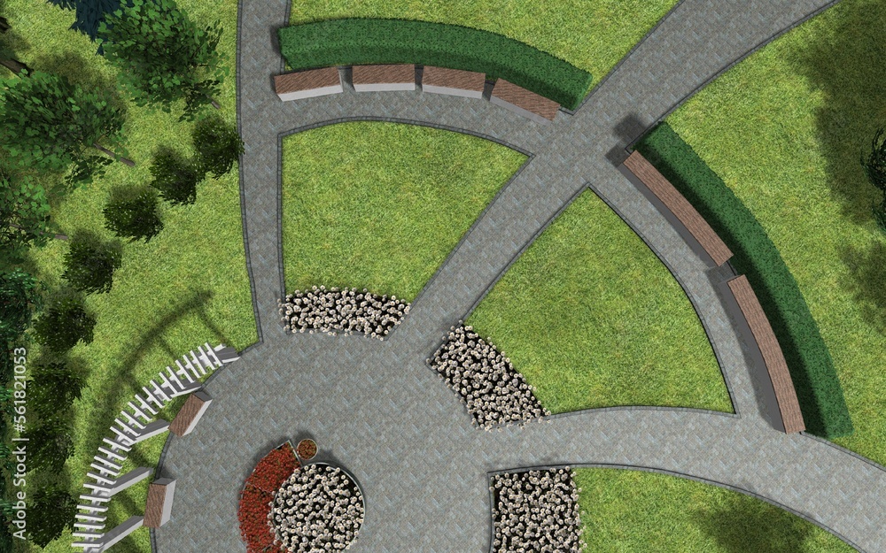 3d image of the landscape design of the city square. Computer ...