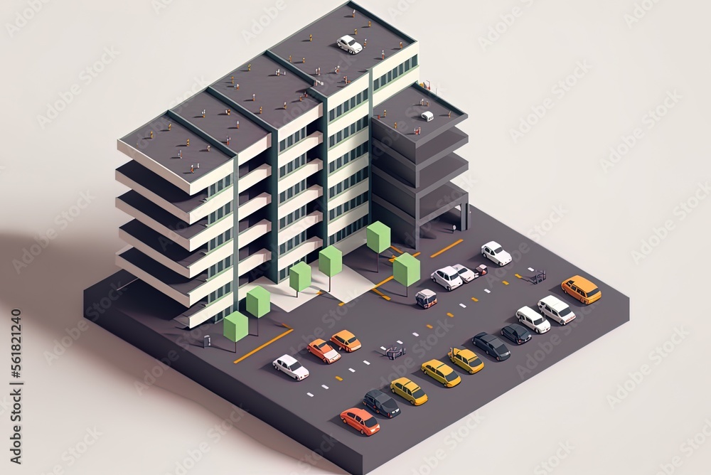 isometric multi-level garage incorporating landforms Generative AI ...