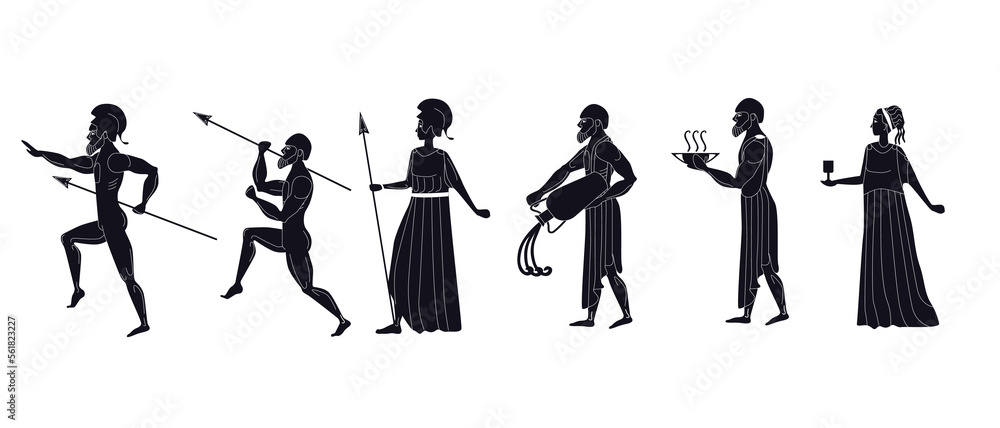 Ancient greek soldiers and actors in antique style. Ethnic image ...