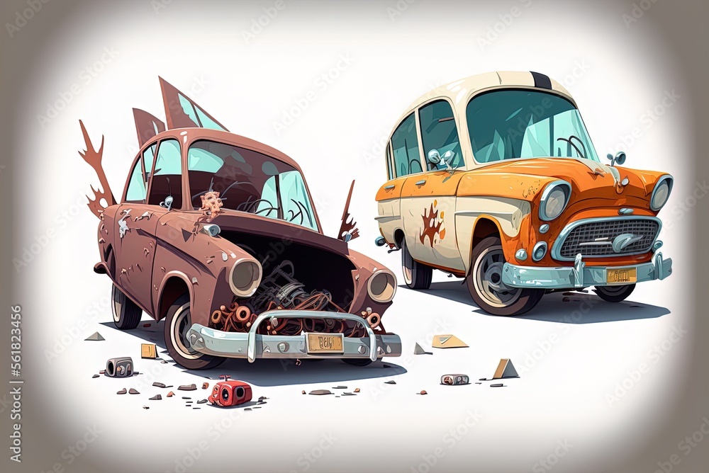 A cartoon of wrecked vehicles on a white background caused by an ...