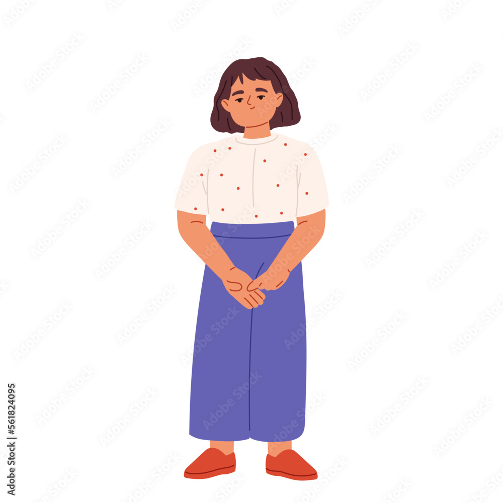 Shy little girl looking thoughtful and upset. Cute small kid nervous ...