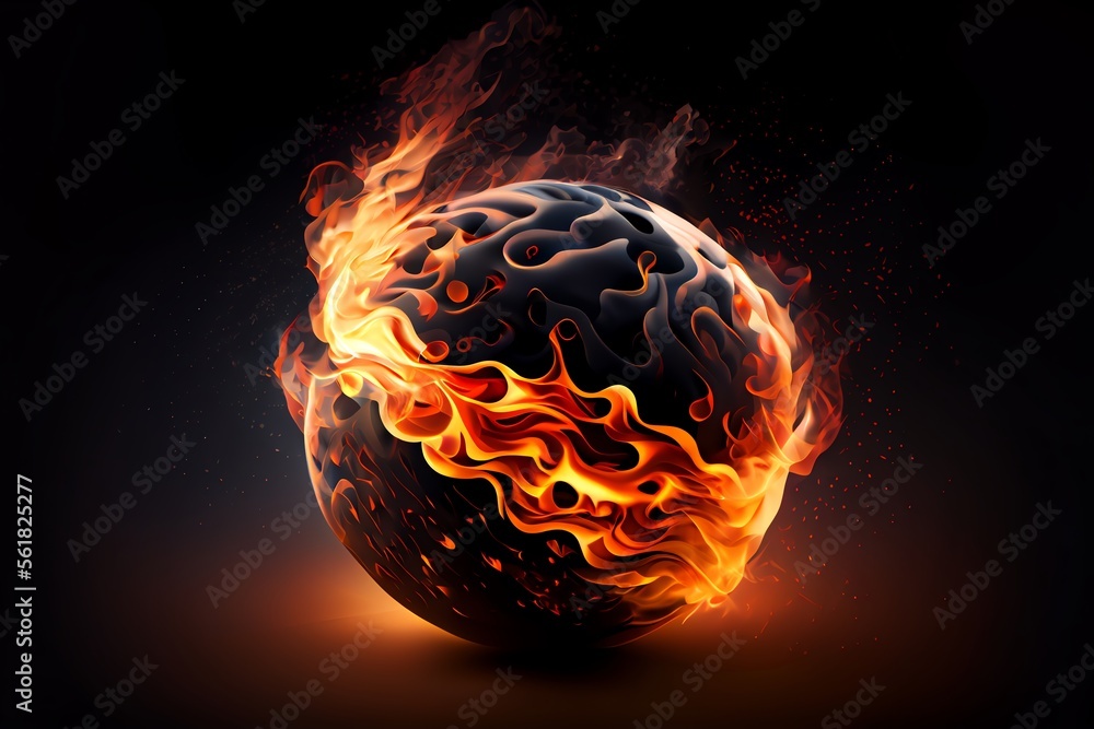 An illustration of a stone ball emitting bright fire flames and rolling ...