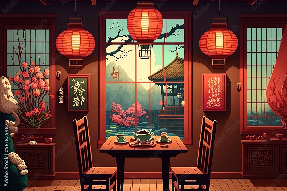 a traditional Chinese eatery with wooden tables and chairs serving both ...