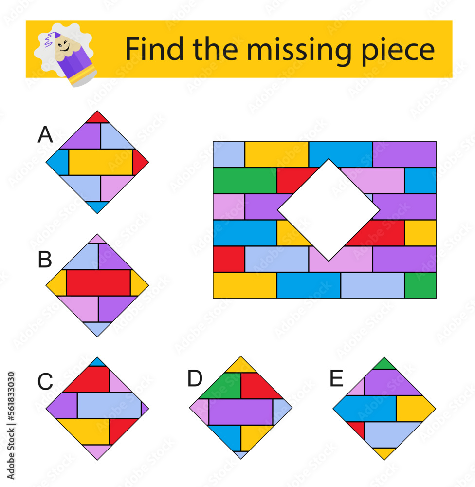 Logic puzzle for kids. Find the missing piece. Children activity page ...