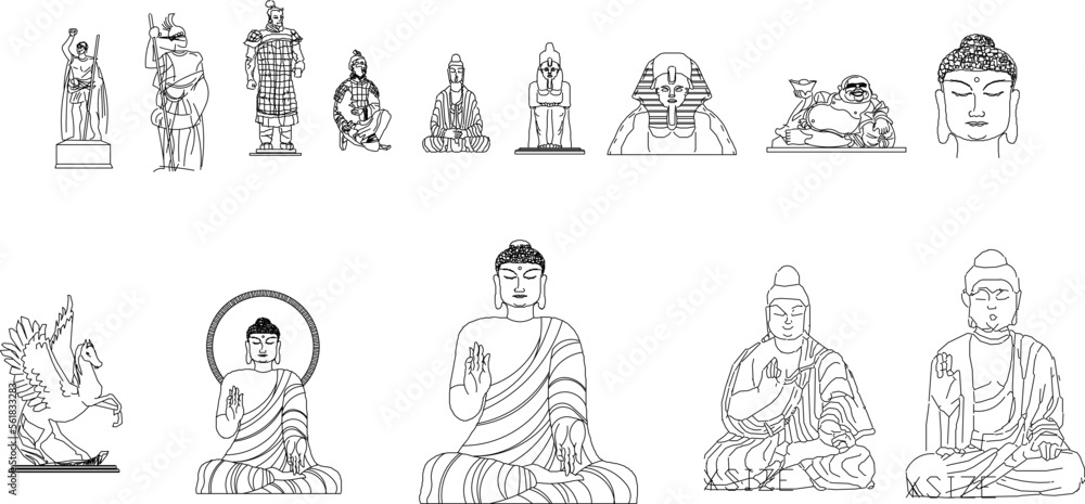 sketch vector illustration of ancient chinese buddha and goddess ...