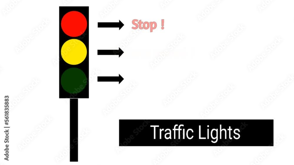 traffic light animation for education. 4k video resolution. white ...