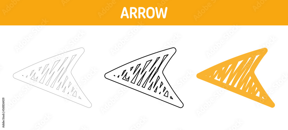 Arrow tracing and coloring worksheet for kids Stock Vector | Adobe Stock