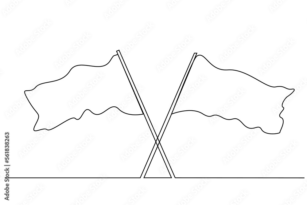 two flags side by side blank one line art drawing Stock Vector | Adobe ...
