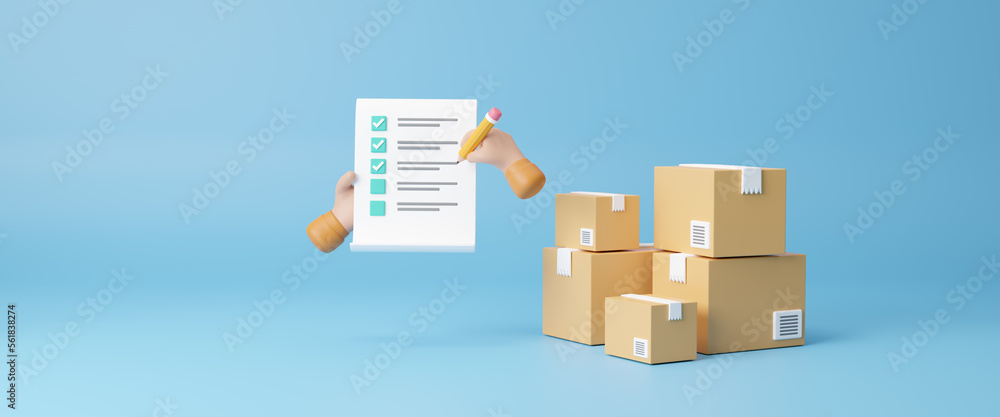 Checking list of shipment packaging boxes, prepare parcel box and check ...