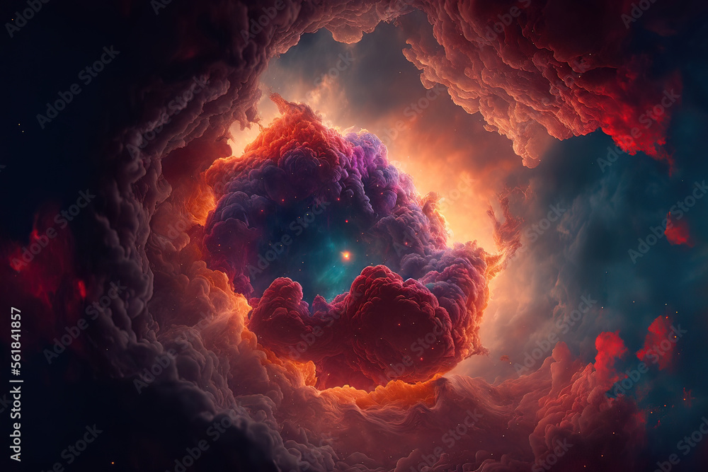 Generative AI. Abstract picture of colorful cosmic gas explosion sphere ...