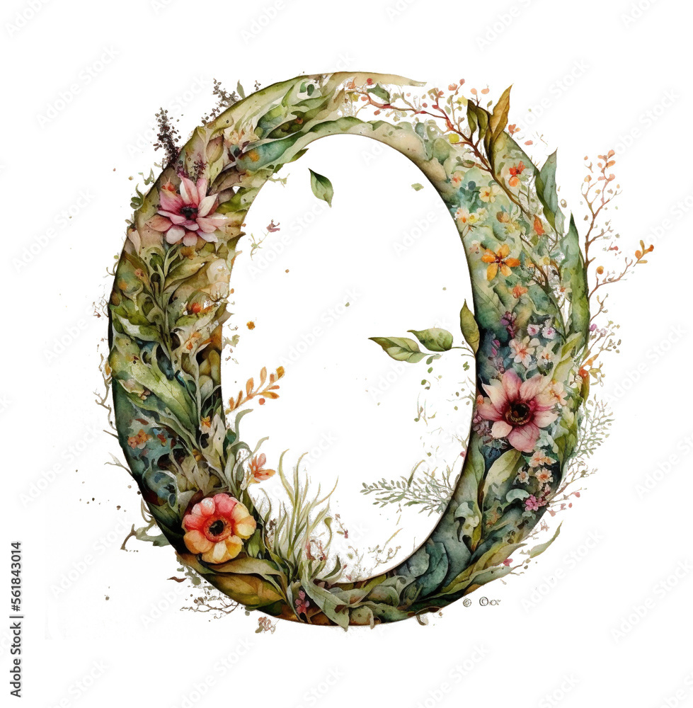 letter O monogram watercolor floral wildflowers weddings isolated ...