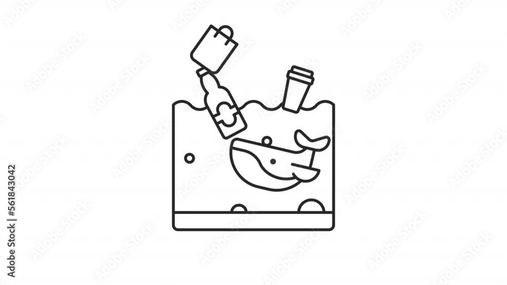 Animated pollution linear icon. Ocean contamination. Marine debris ...