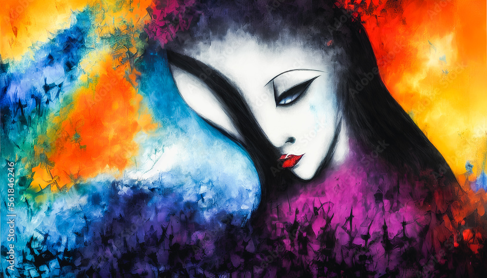 A surrealist expressionist painting in bold colors, depicting a ...