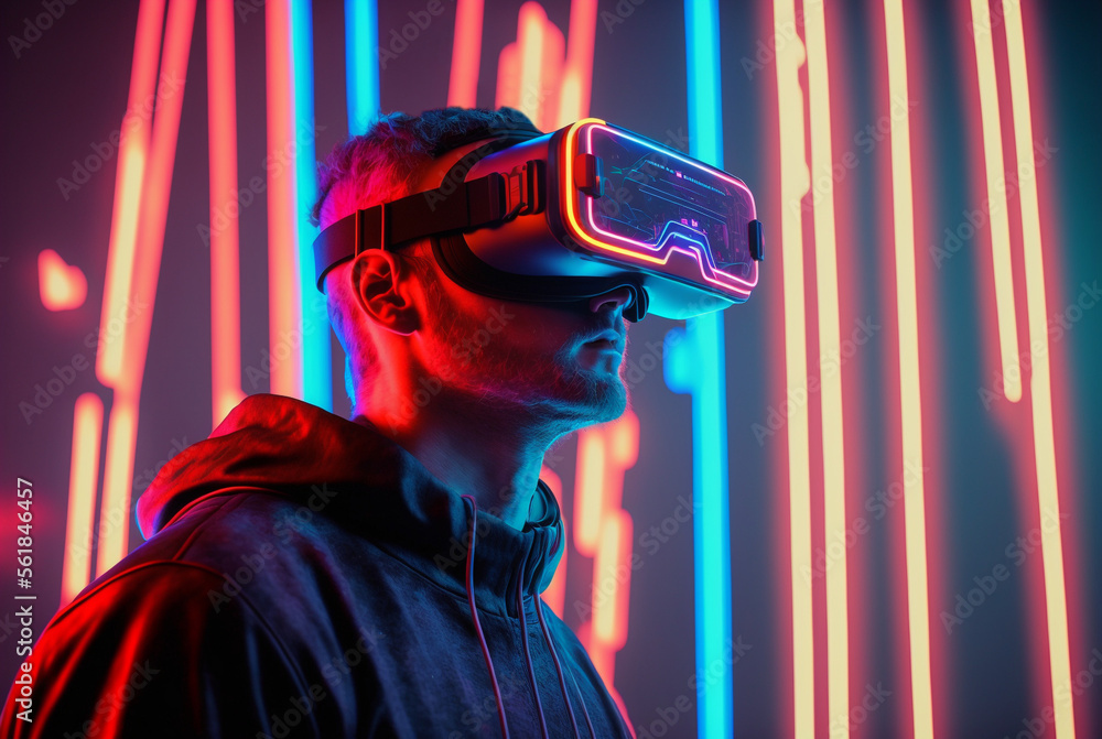 Generative AI male character using 3d goggles, exploring immersive ...