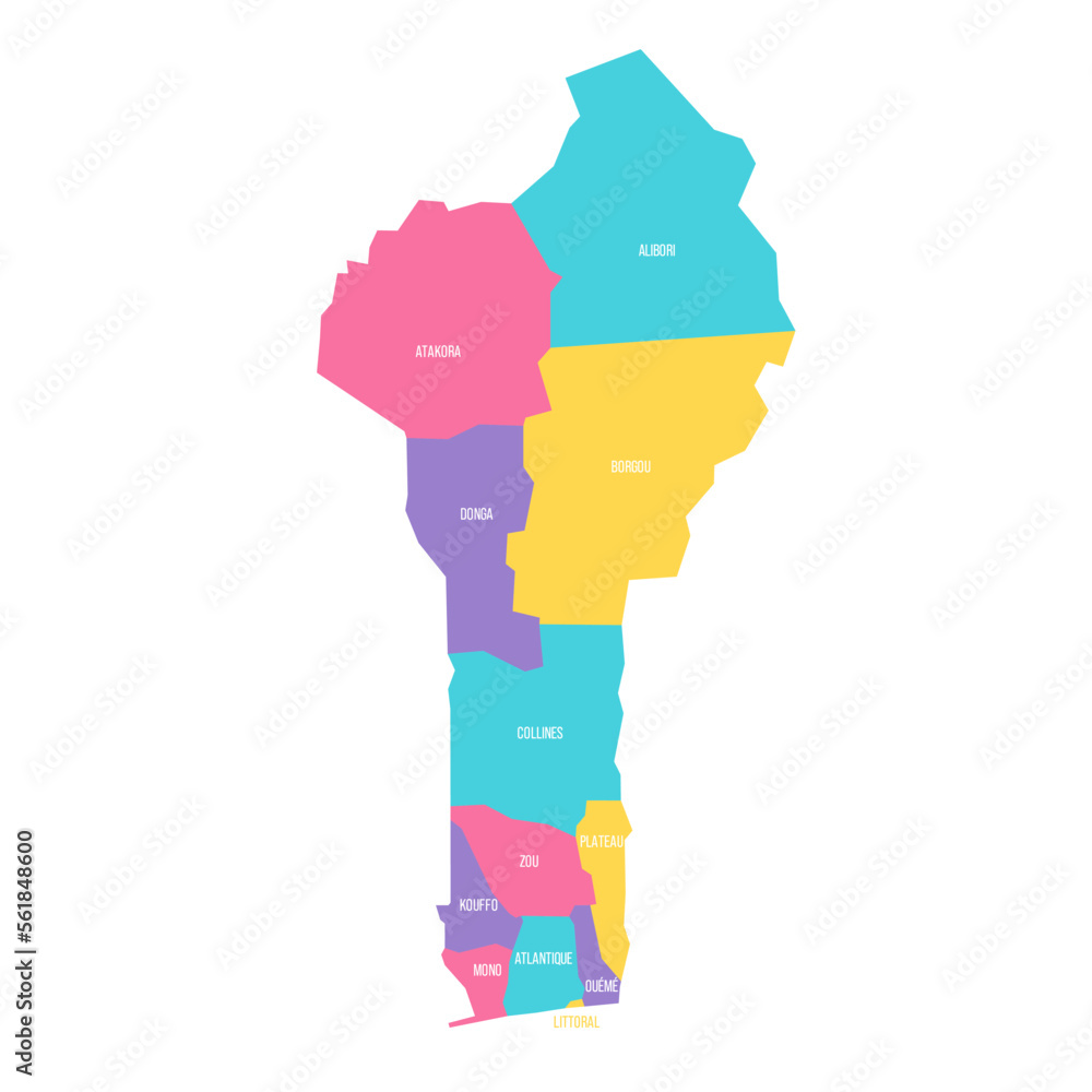 Benin political map of administrative divisions - departments. Colorful ...