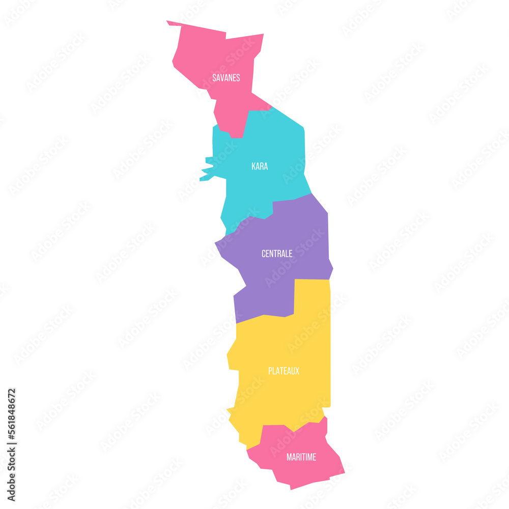 Togo political map of administrative divisions - regions. Colorful ...