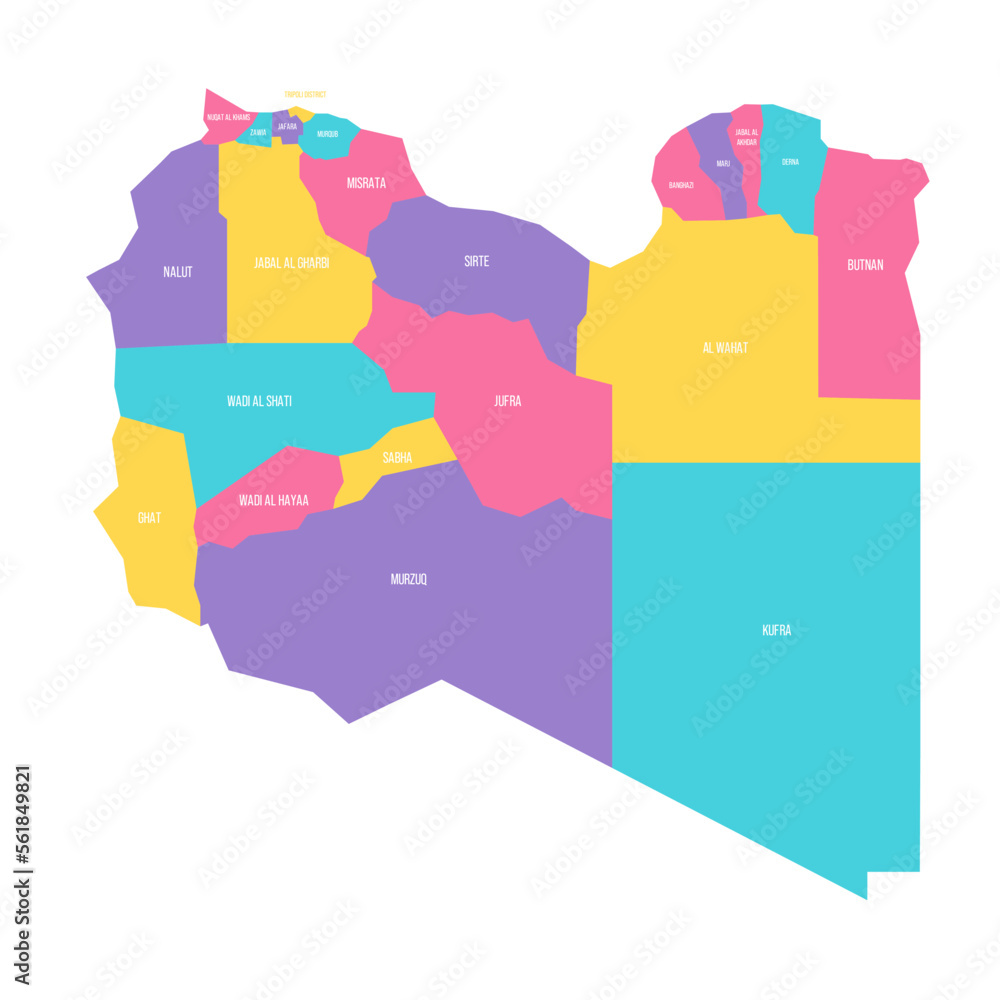 Libya political map of administrative divisions - districts. Colorful ...