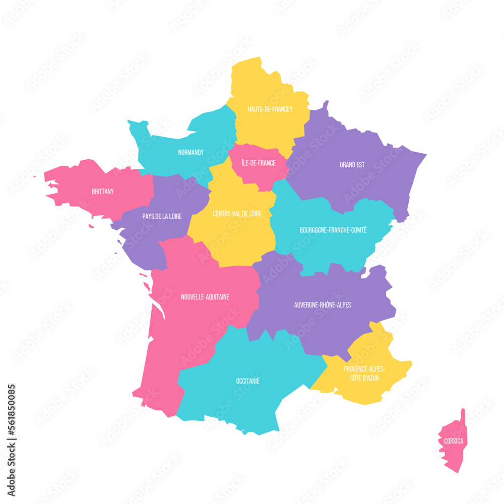 France political map of administrative divisions - regions. Colorful ...