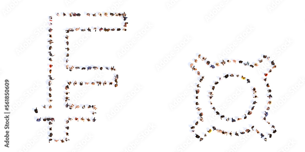 Conceptual large community of people forming the ¤ and french franck ...