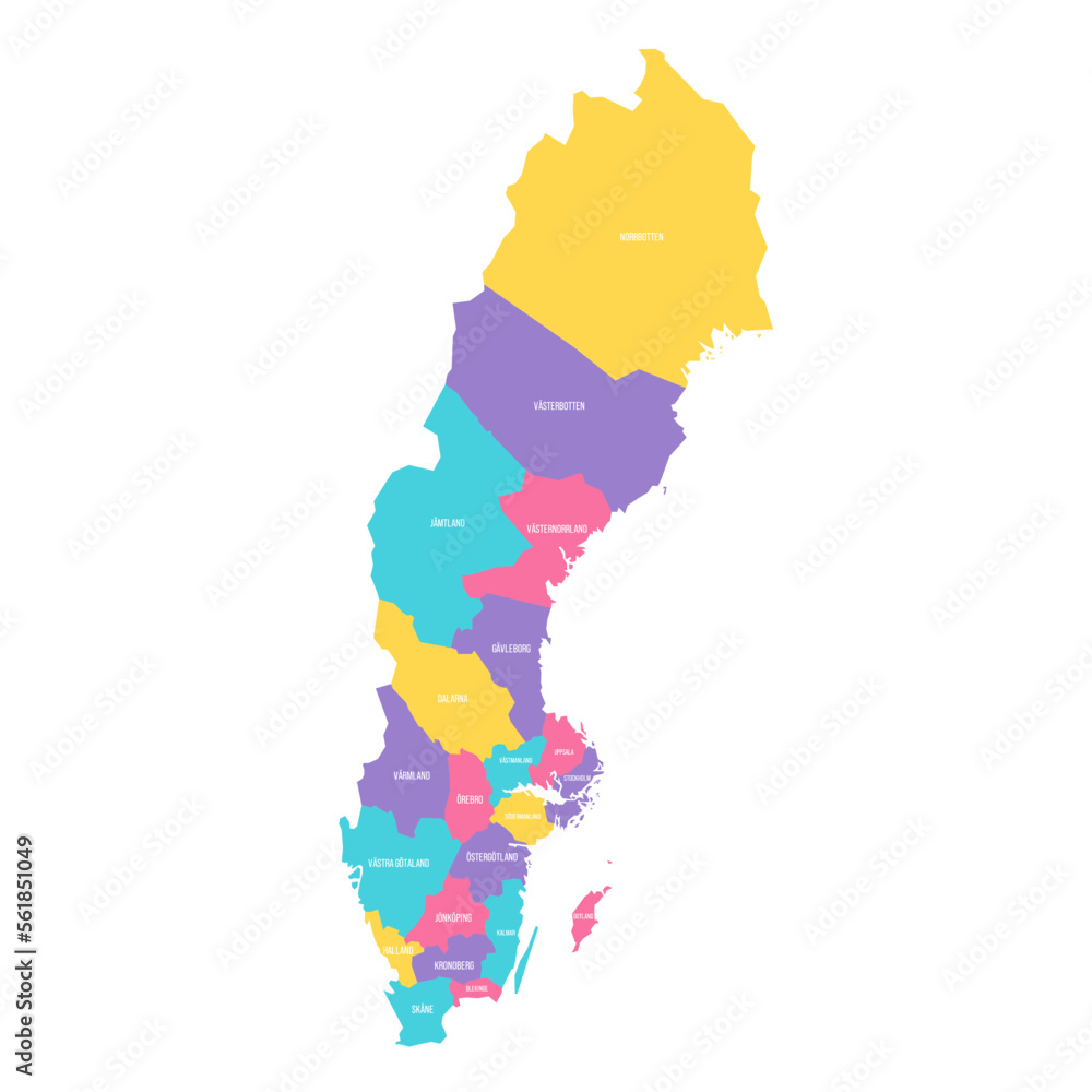 Sweden political map of administrative divisions - counties. Colorful ... Sweden political map of administrative divisions - counties. Colorful ...