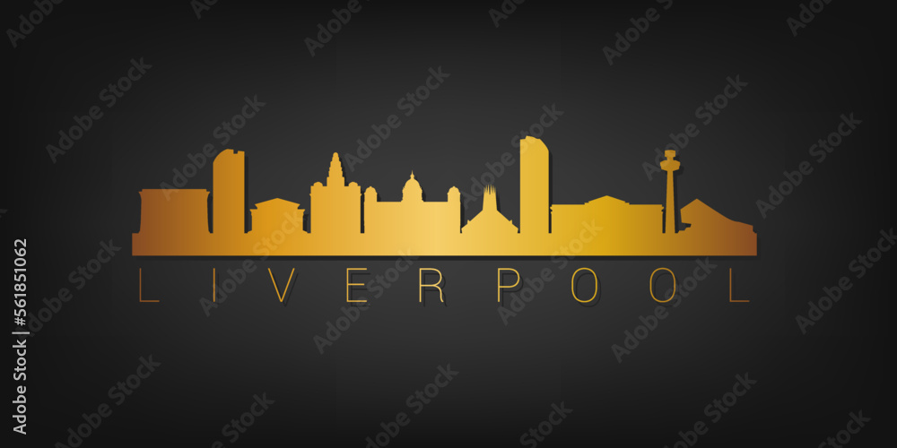 Liverpool, UK Gold Skyline City Silhouette Vector. Golden Design Luxury ...