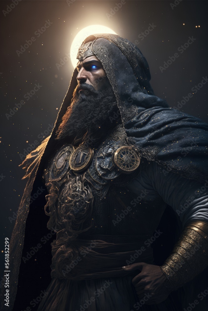 An Arabian knight wearing ancient arab clothing with ornaments and ...