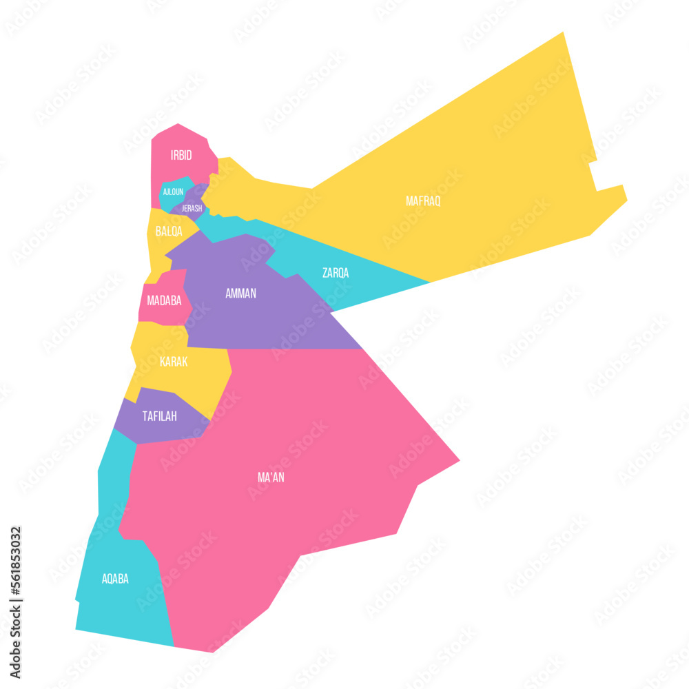 Jordan political map of administrative divisions - governorates ...