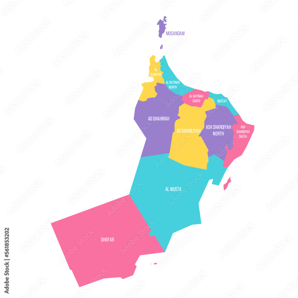 Oman political map of administrative divisions - governorates. Colorful ...