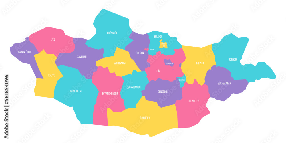 Mongolia political map of administrative divisions - provinces and khot ...