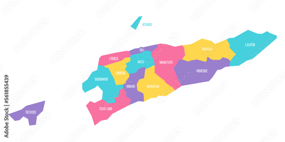 East Timor political map of administrative divisions - municipalities and Special Administrative ...