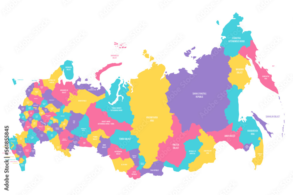 Russia political map of administrative divisions - oblasts, republics ...