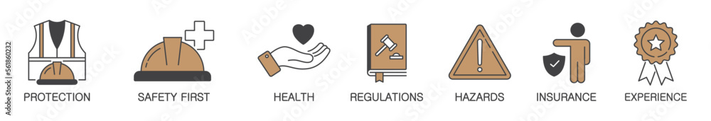 Banner Work Safety construction icon concept. Work Safety sign. Work ...