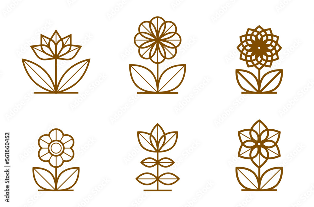 Geometric linear style vector flower logos or emblems set, sacred ...