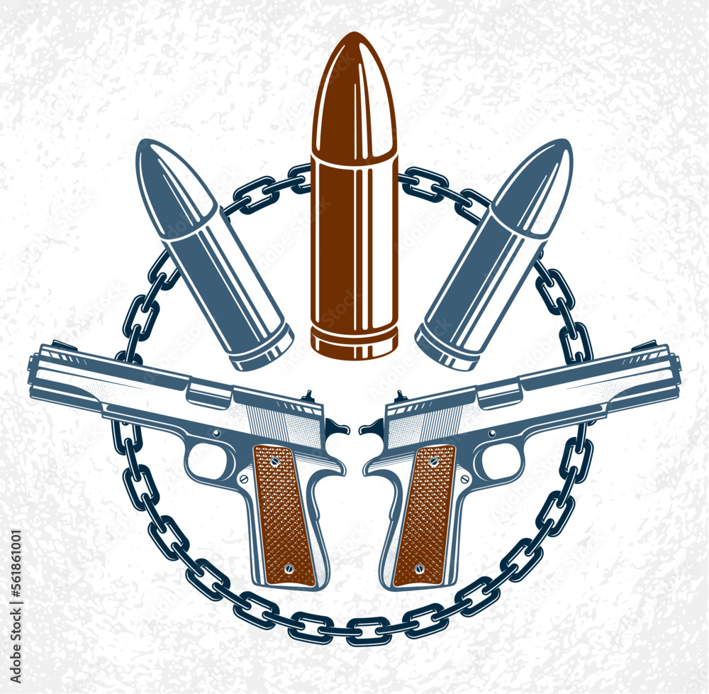 Revolution and War vector emblem with bullets and guns, logo or tattoo ...