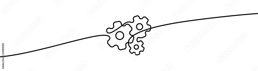 Mechanic Gears shape drawing by continuos line, thin line design Stock ...