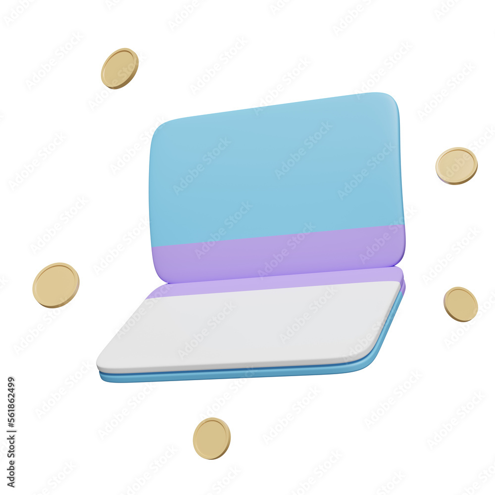 3d bank account open book, passbook with money dollar coin isolated ...