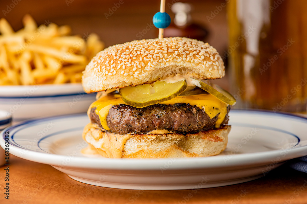 Hamburger. Bacon Cheeseburger. Classic traditional American bar ...