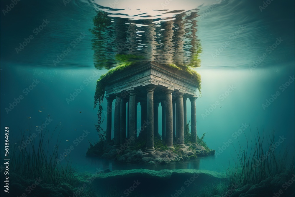 a building underwater in the ocean with a lot of vegetation growing on ...
